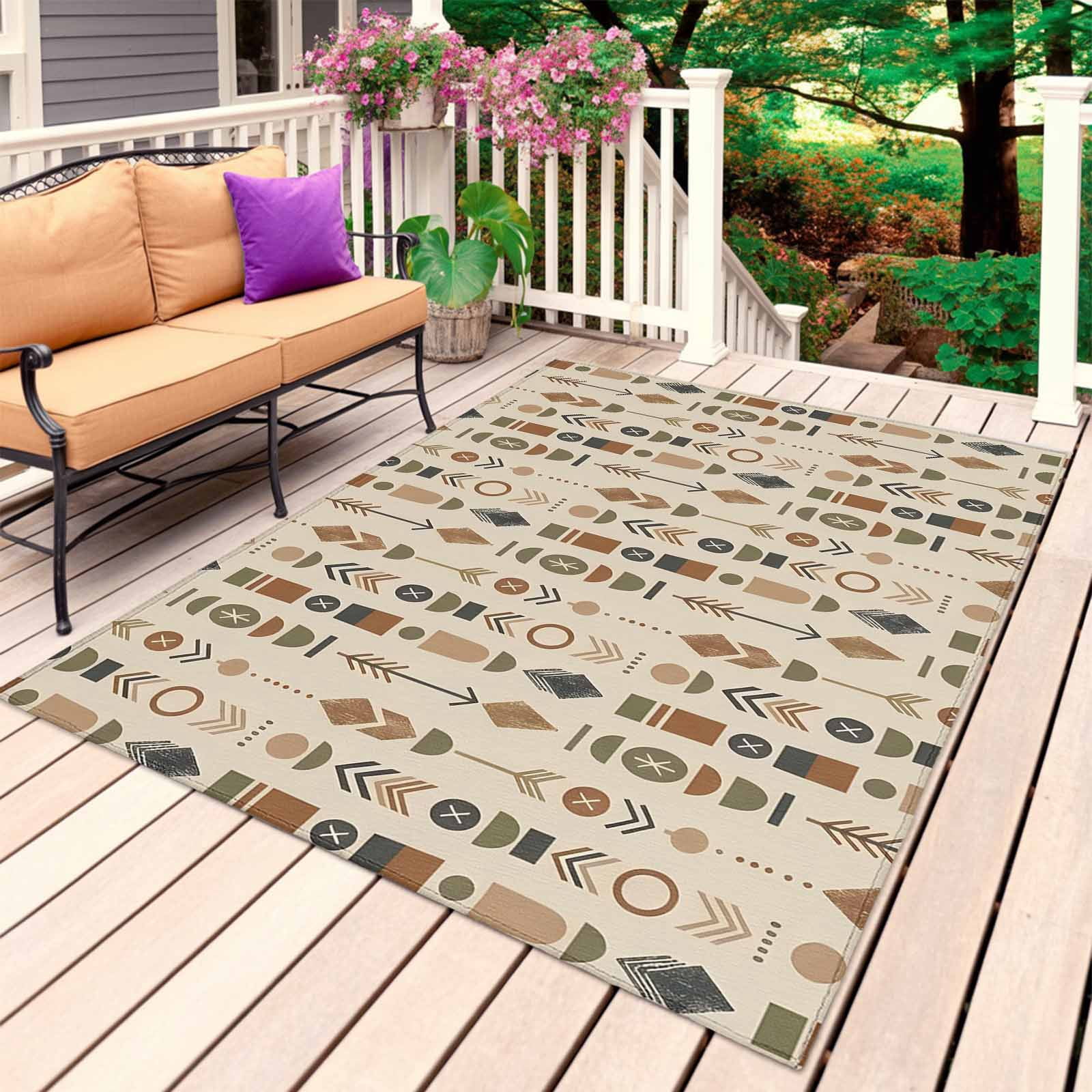 Abstract Tribal Arrows Outdoor Rug for Patio/Deck/Porch, Non-Slip Large ...