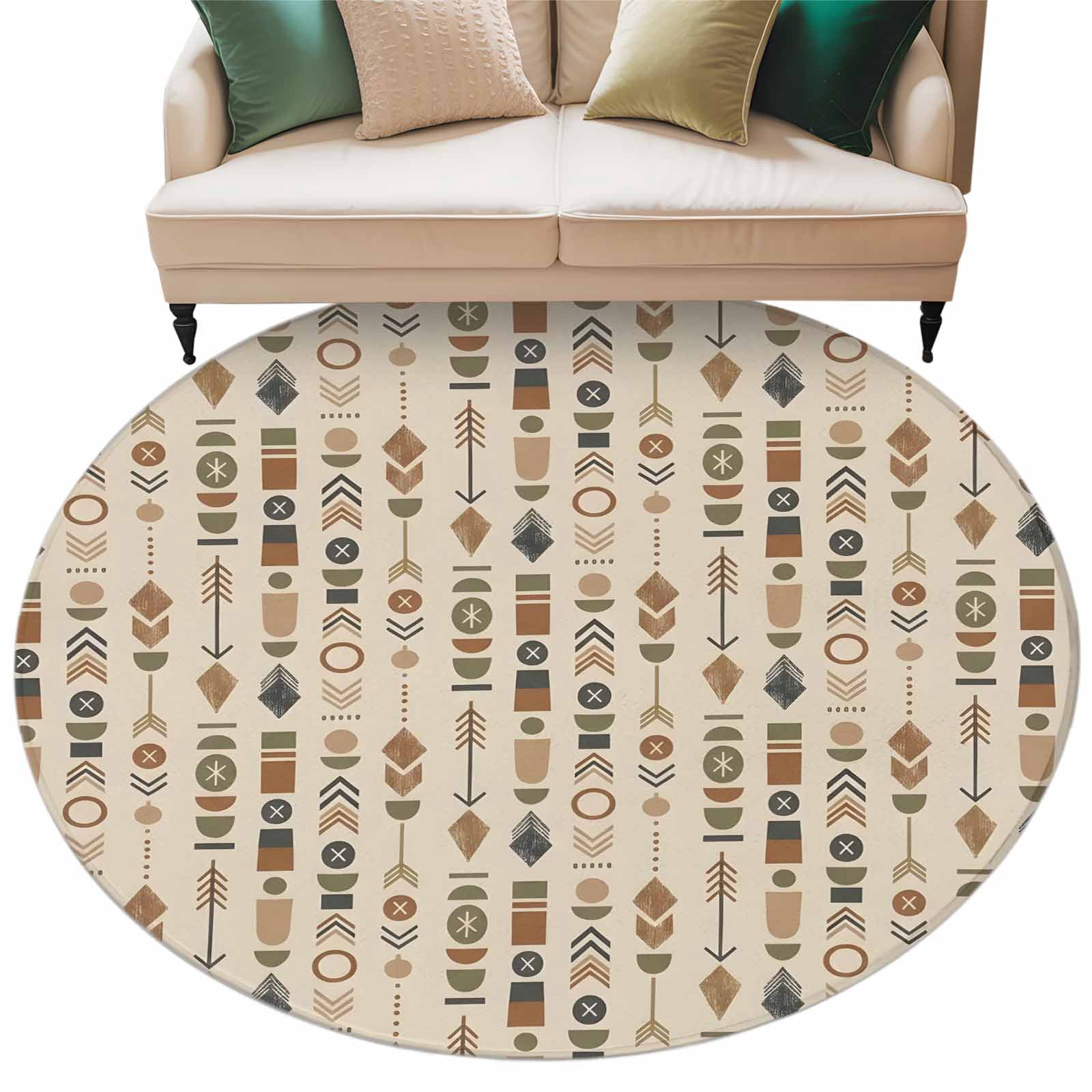 Abstract Tribal Arrows Round Rug 6ft Washable Circle Kitchen Rugs Non ...