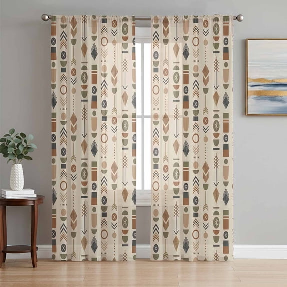 Abstract Tribal Arrows Sheer Curtains for Living Room Bedroom Boho ...