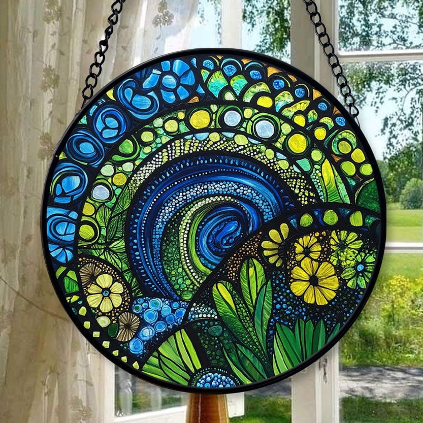 Abstract Tribal Australian Aboriginal Art Stained Glass Window Hanging ...