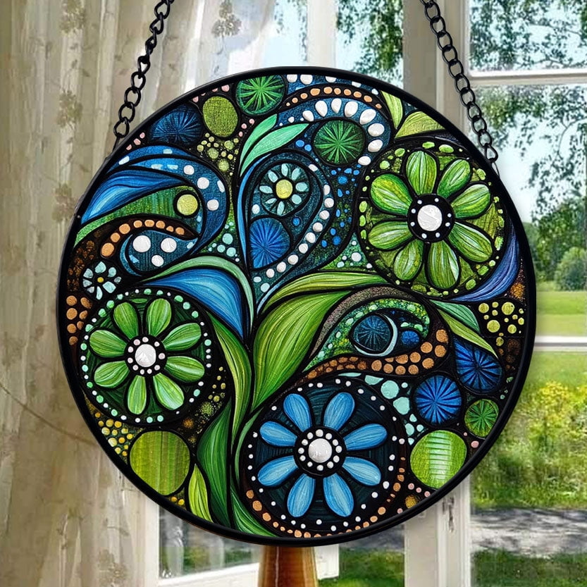 Abstract Tribal Australian Aboriginal Art Stained Glass Suncatcher ...