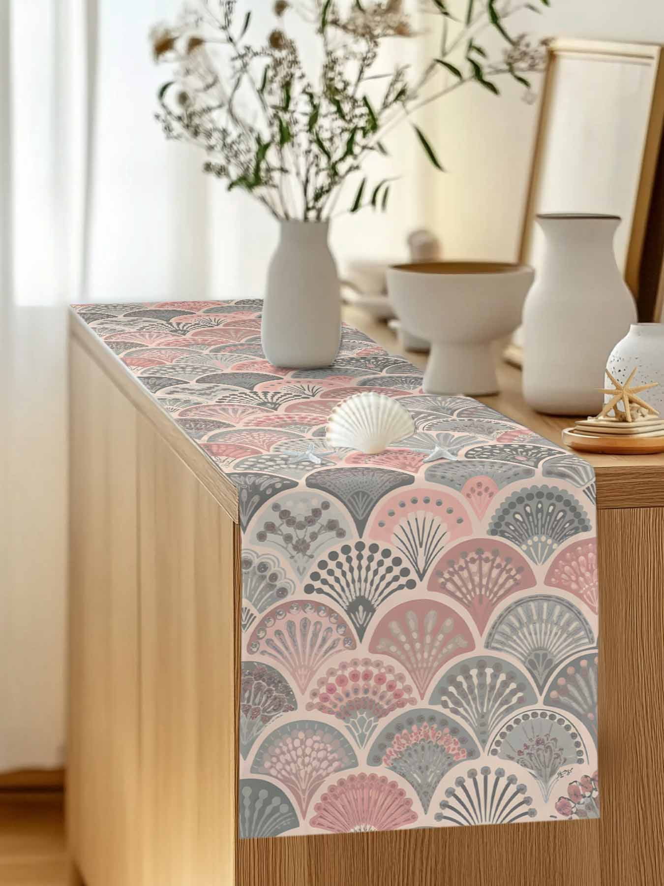 Abstract Tribal Totem Shells Table Runner 13x72in Non-Slip Cotton Linen ...