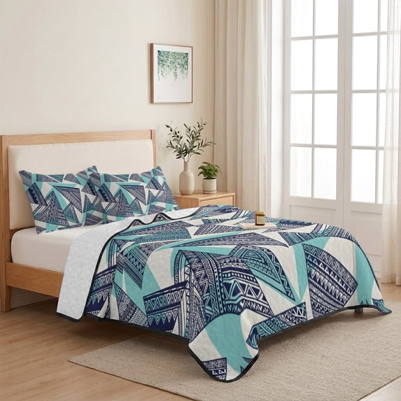 Abstract Tribal Triangle Pattern 3 Pieces Quilt Set,1 Quilt with 2 ...