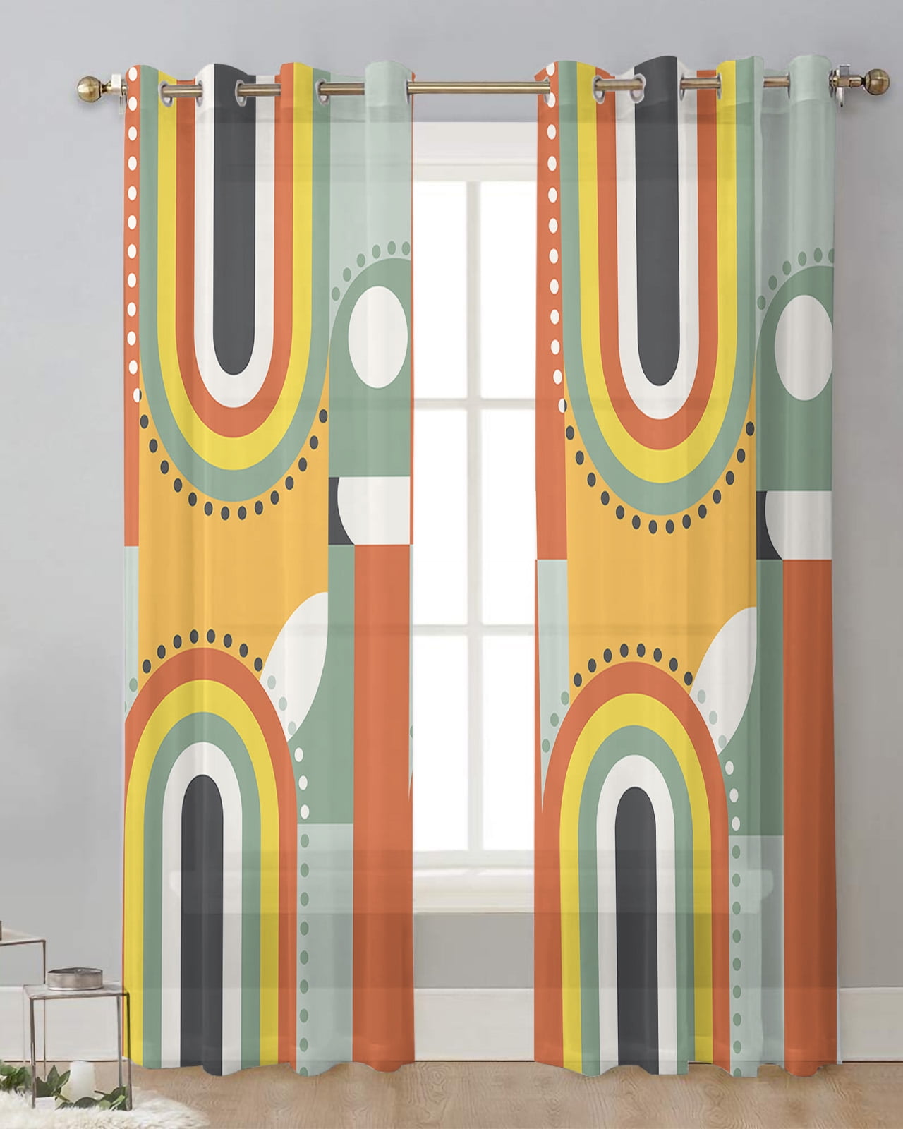 Abstract Tropical Bohemian Khaki Leaves Tulle Curtains for Living Room ...