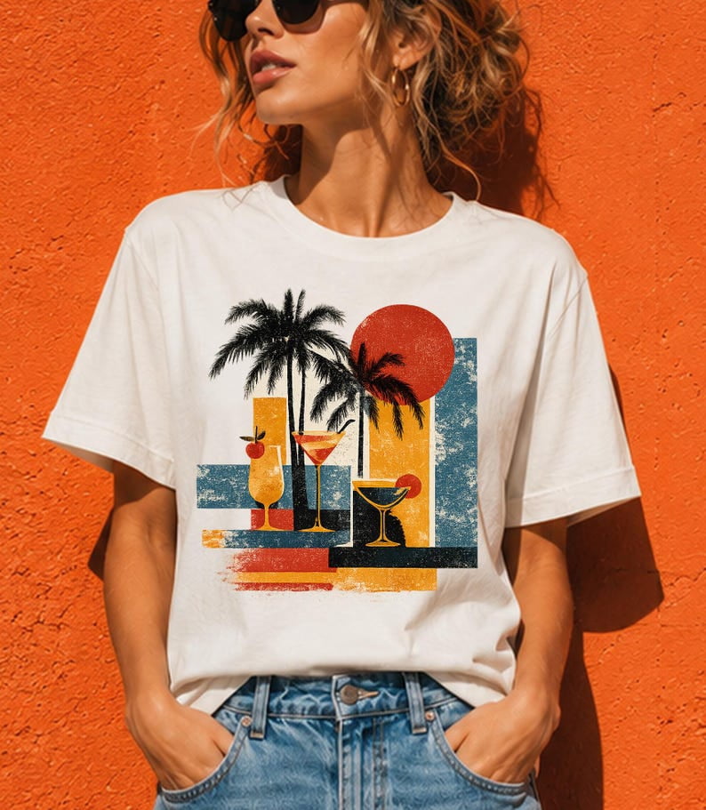 Abstract Tropical Cocktail T-Shirt - Euro Summer Graphic Tee - Vintage ...