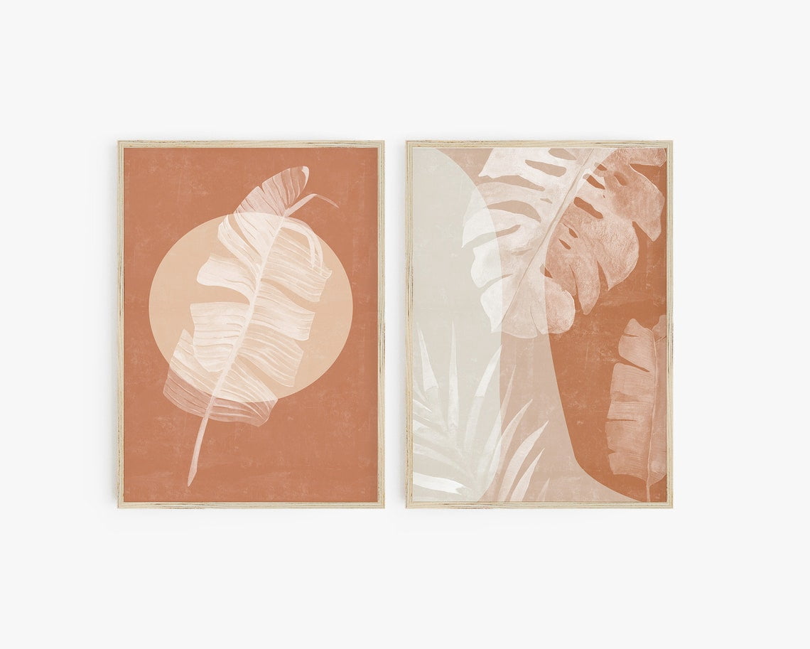 Abstract Tropical Leaves Print Set Boho Wall Art Monstera Banana Leaf ...