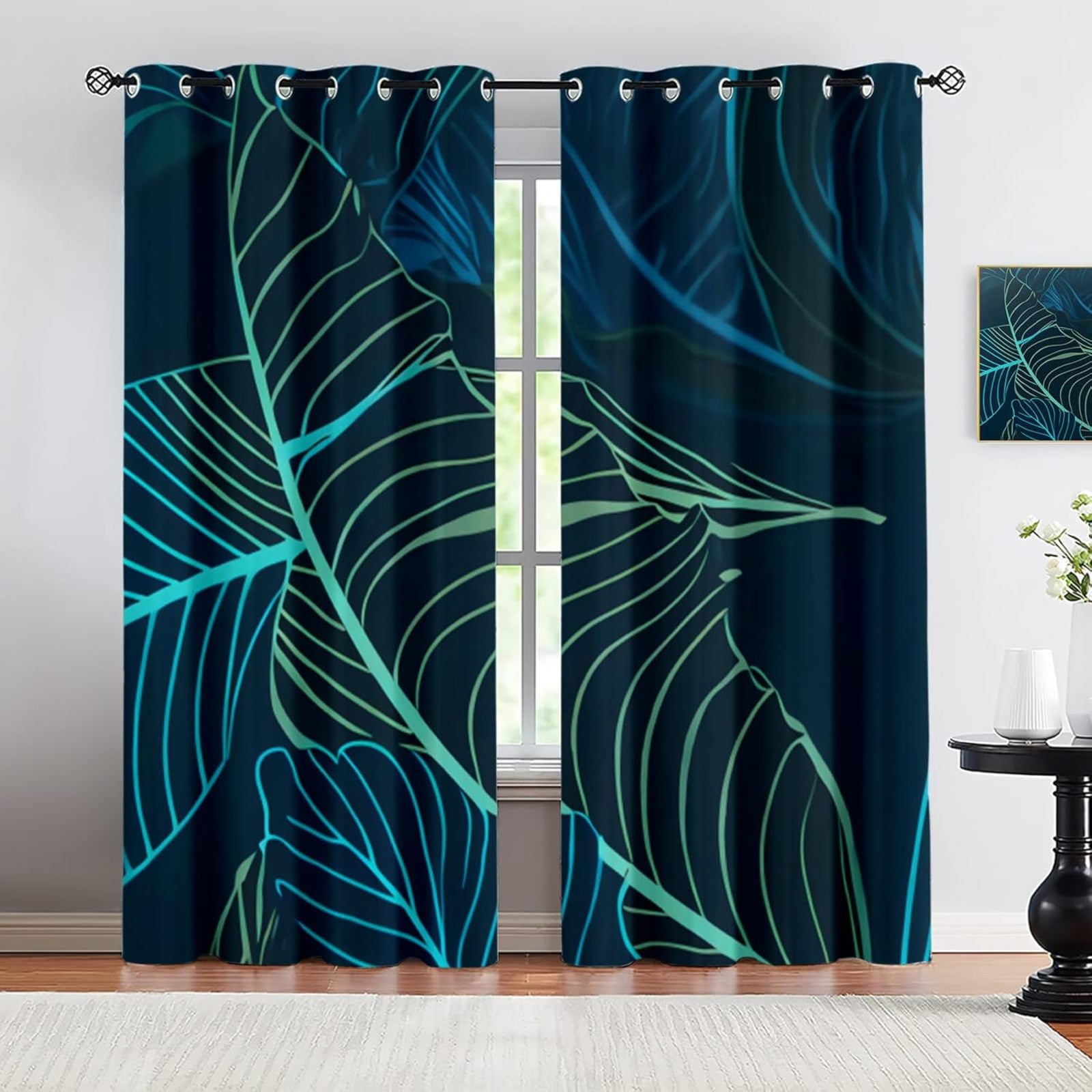 Abstract Tropical Plant Leaves Blackout Curtains, European Style Banana ...