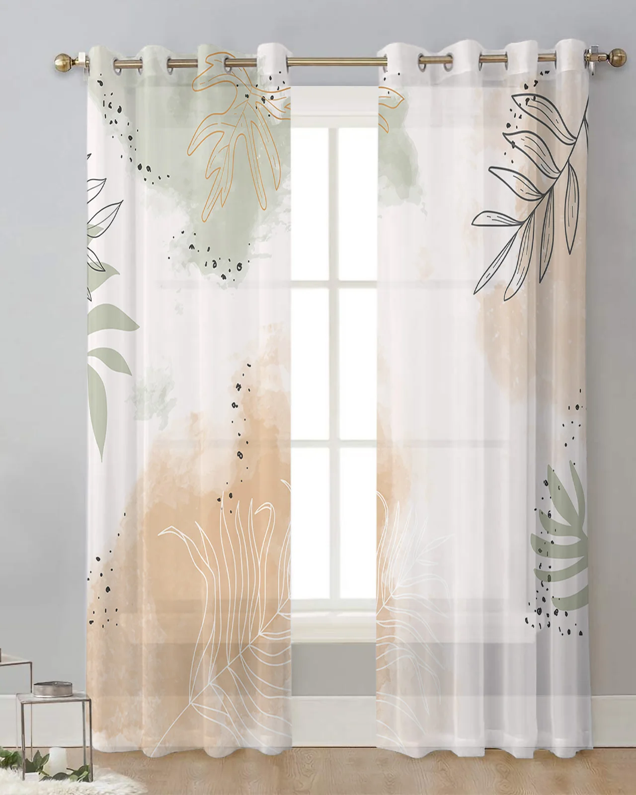 Abstract Tropical Plants Luxury Tulle Curtains for Living Room Sheer ...