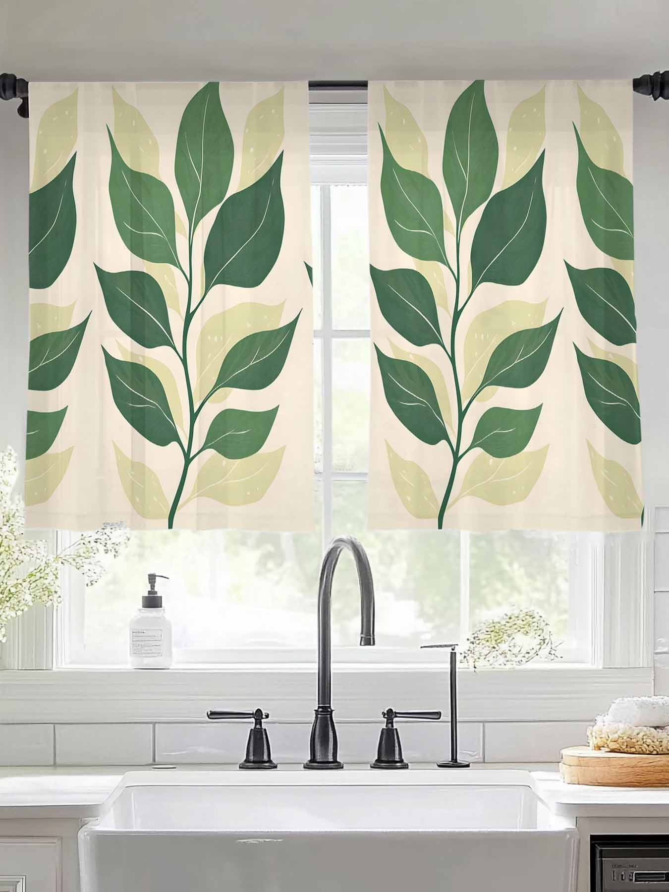 Abstract Tropical Plants Sheer Curtains 45 Inches Long 2 Panels Vintage ...