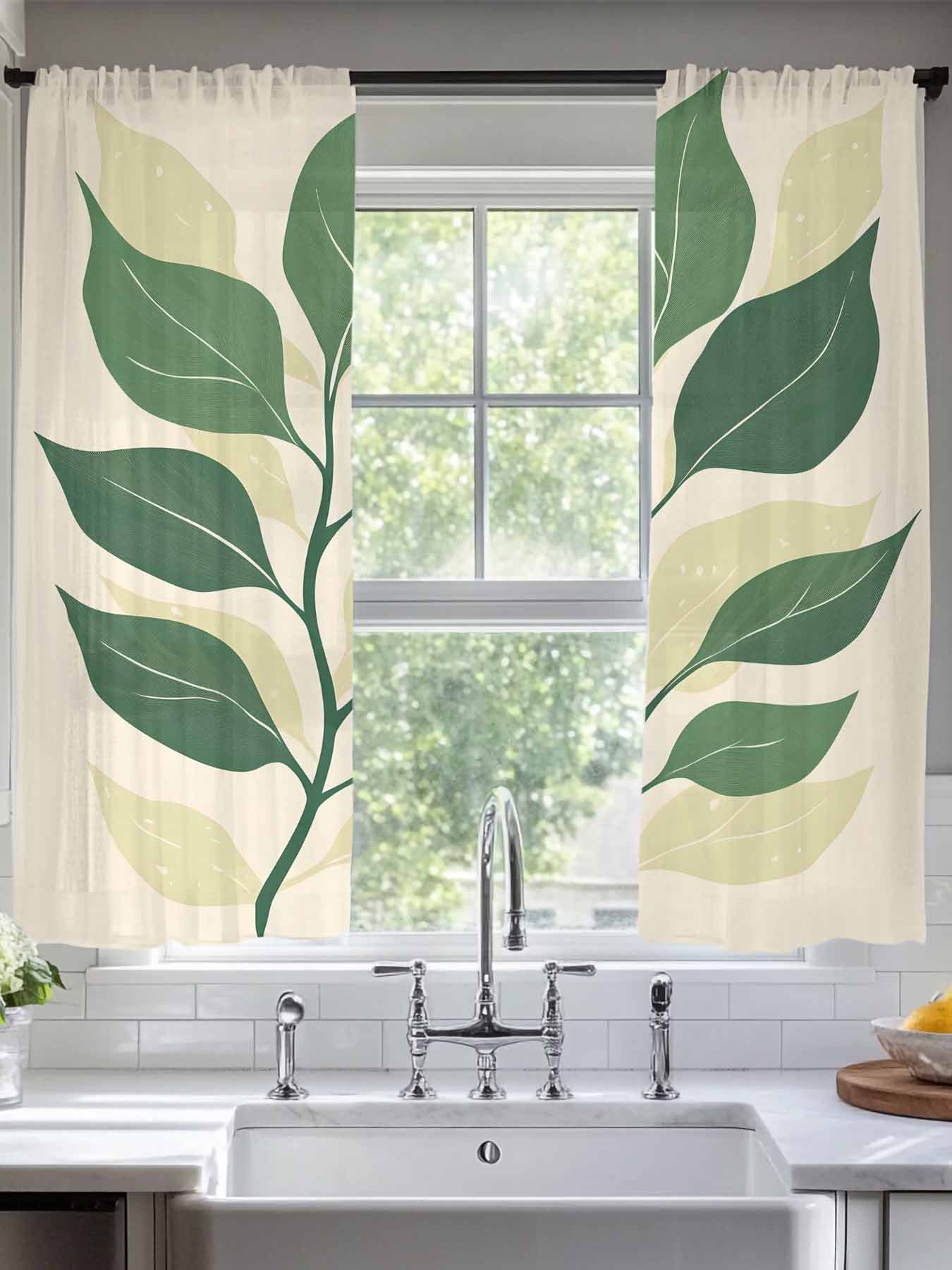 Abstract Tropical Plants Sheer Curtains 63 Inches Long 2 Panels Vintage ...