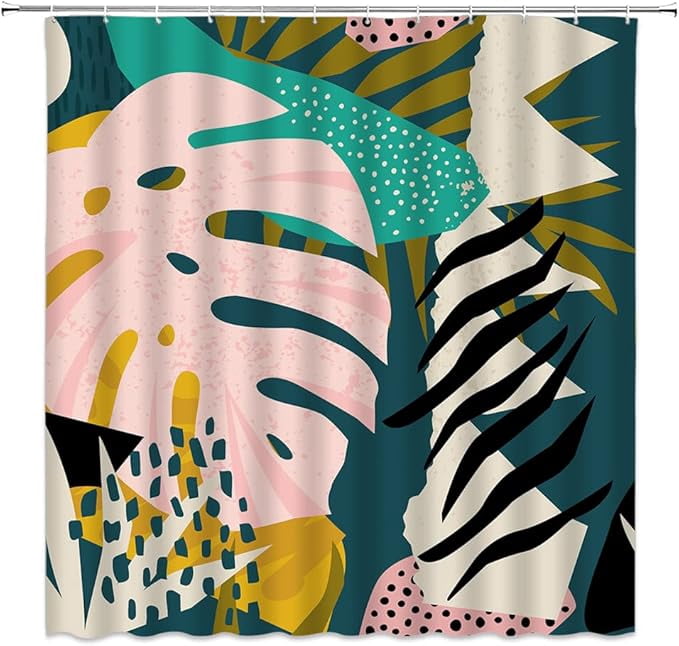 Abstract Tropical Plants Shower Curtain Palm Leaves Colorful Leaves ...