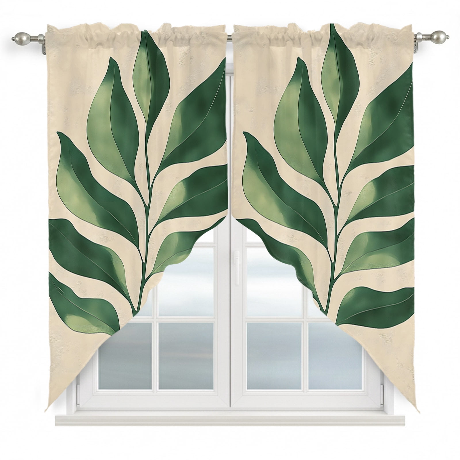 Abstract Tropical Plants Swag Curtain Valance for Window 2 Panels ...