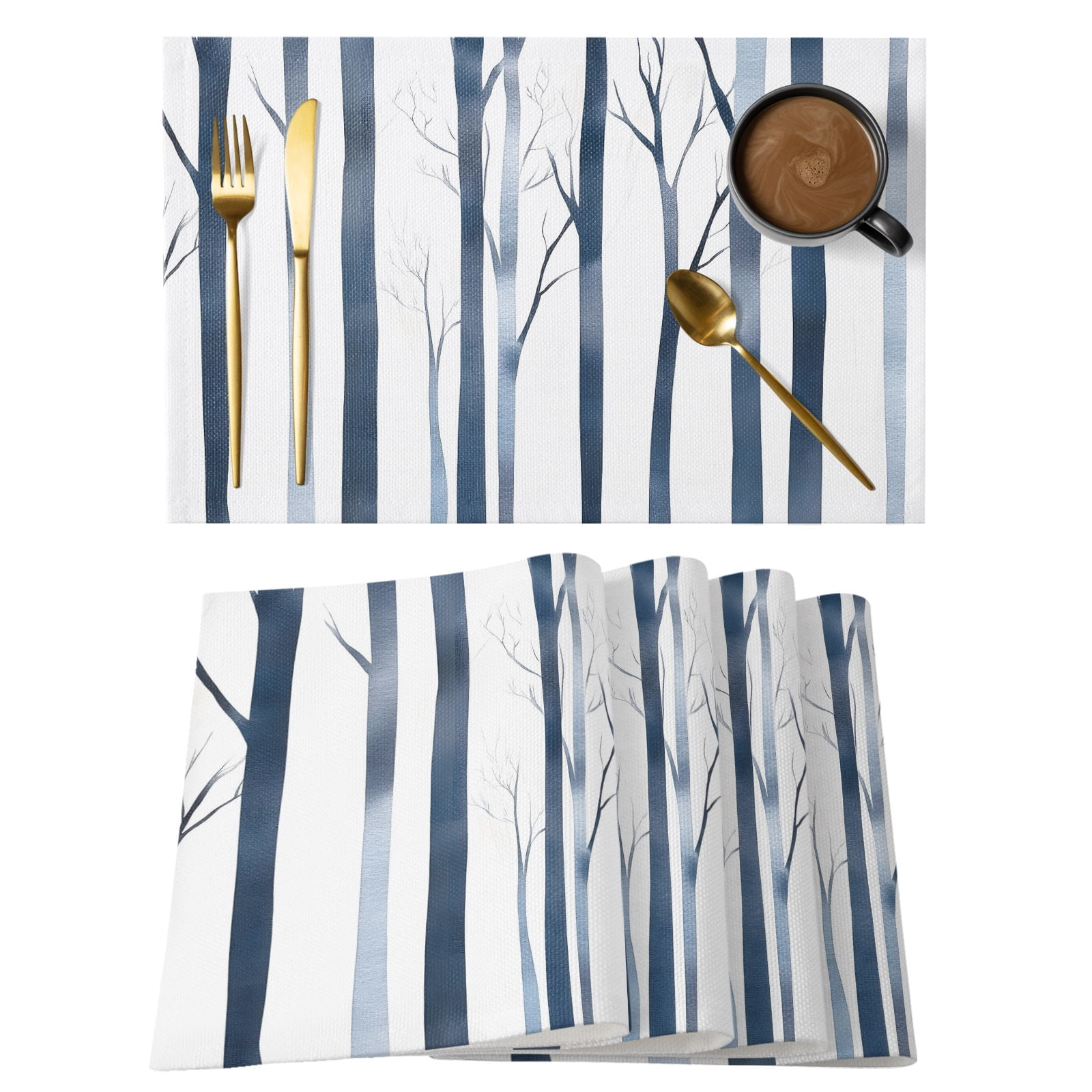 Abstract Trunk Cotton Linen Placemats Set of 2, Vintage Navy Tree ...