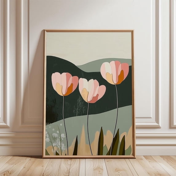 Abstract Tulip Art Boho Flower Market Red Botanical Wall Art, Unframed ...