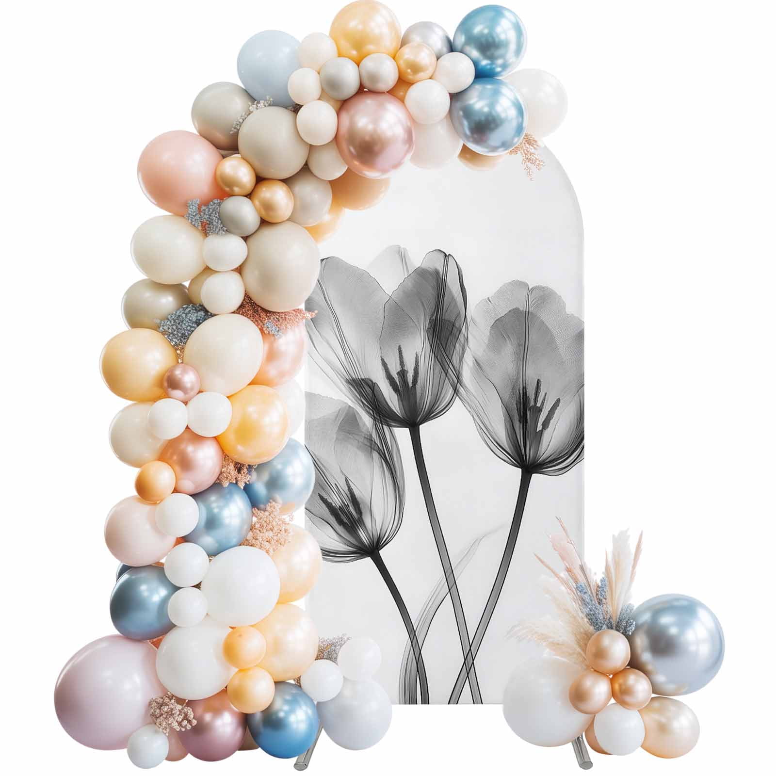 Abstract Tulip Flower Arch Backdrop Cover 6 FT Vintage Black Floral ...