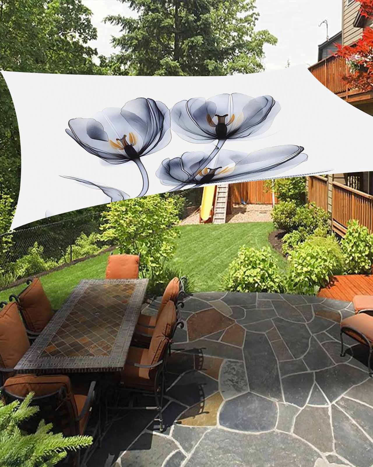 Abstract Tulip Flower Sun Shade Sail 14'X18' Black Transparent Floral ...