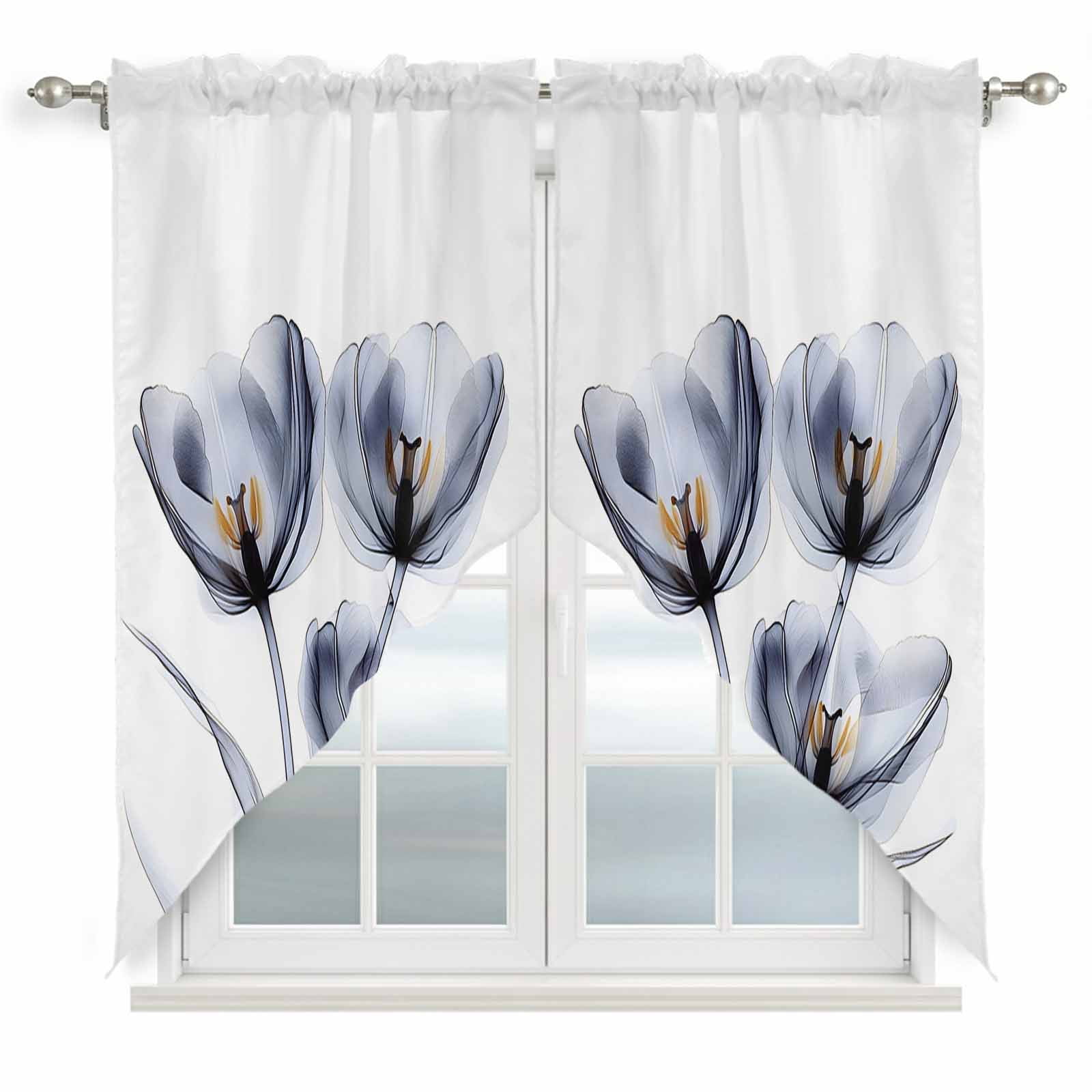 Abstract Tulip Flower Swag Curtain Valance for Window 2 Panels Black ...