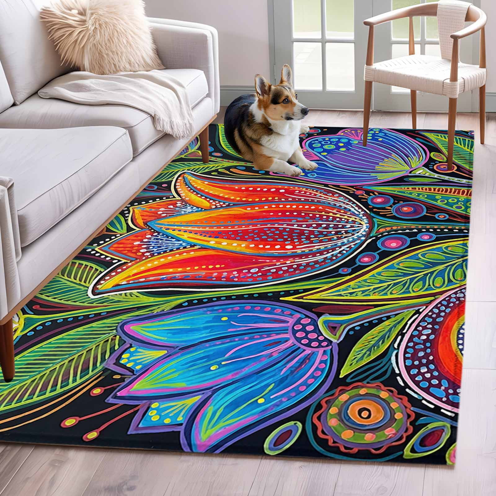 Abstract Tulip Flowers Area Rugs 3'x5', Washable Small Throw Rugs for ...