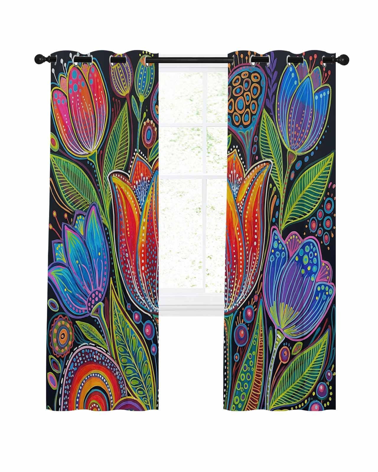 Abstract Tulip Flowers Blackout Curtains, Light Blocking Print Window ...