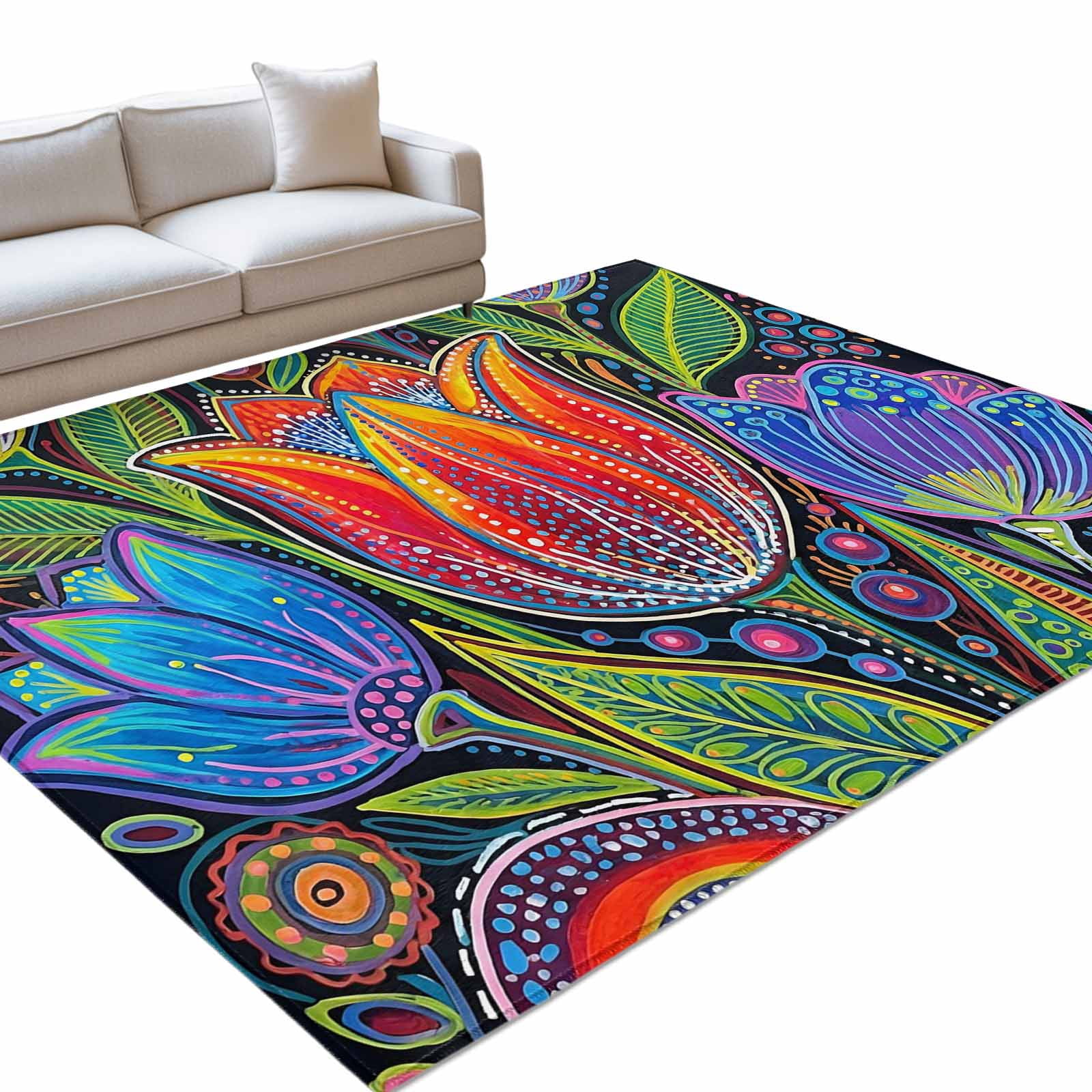 Abstract Tulip Flowers Washable Rug 5x8 Area Rug for Living Room ...