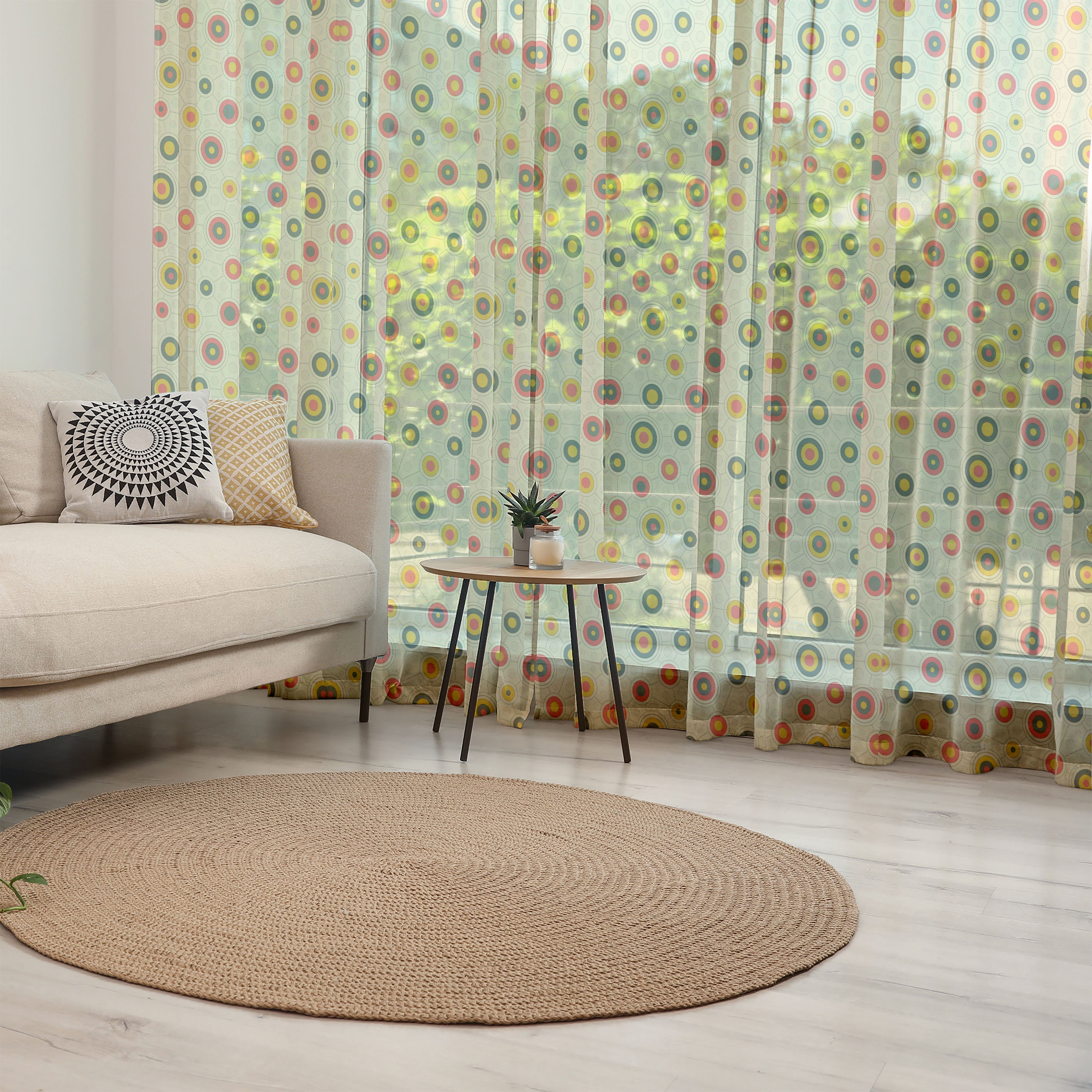 Abstract Tulle Curtains with Rod Pocket, Bullseye Circles with Dots ...