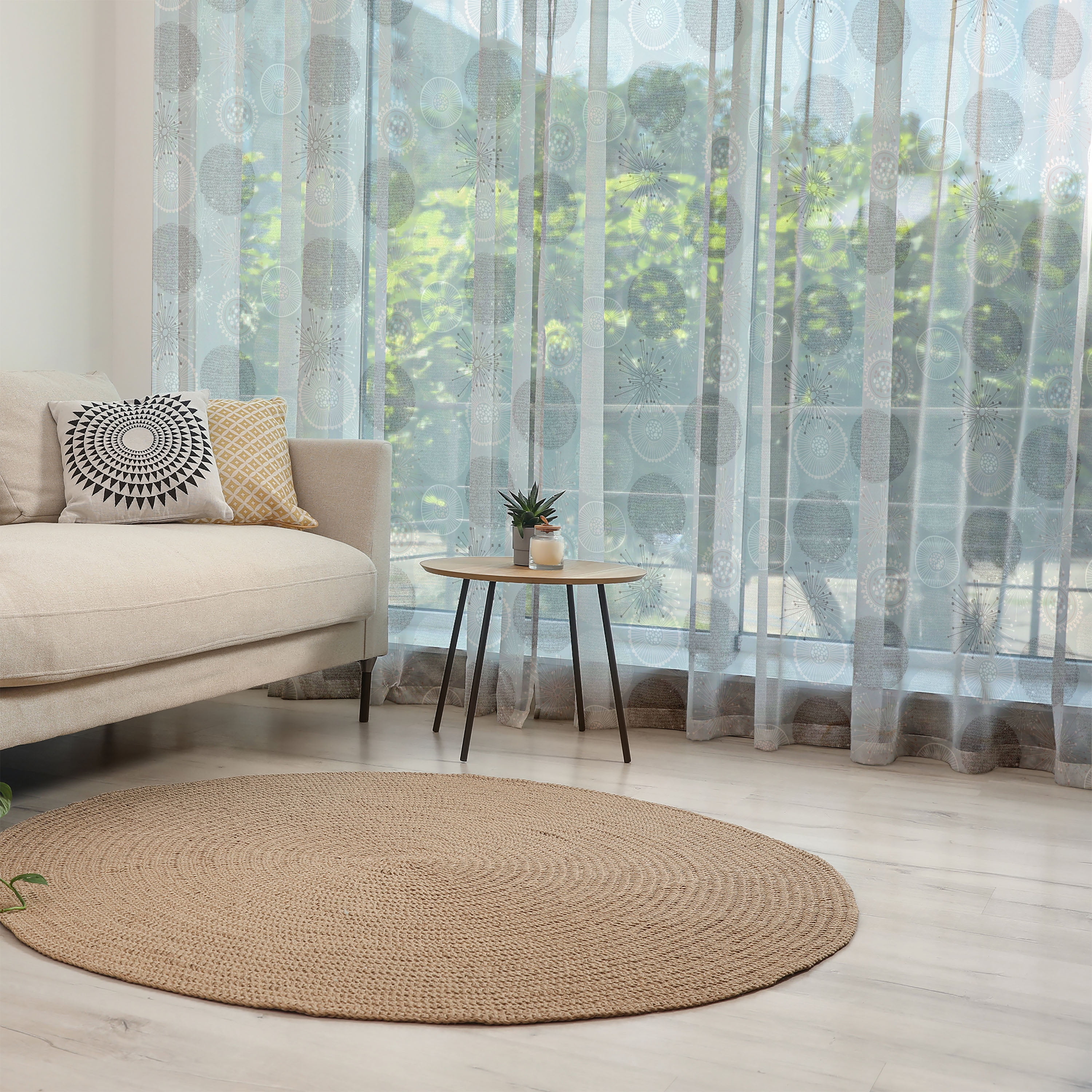 Abstract Tulle Curtains with Rod Pocket, Circular Round Pastel Toned ...