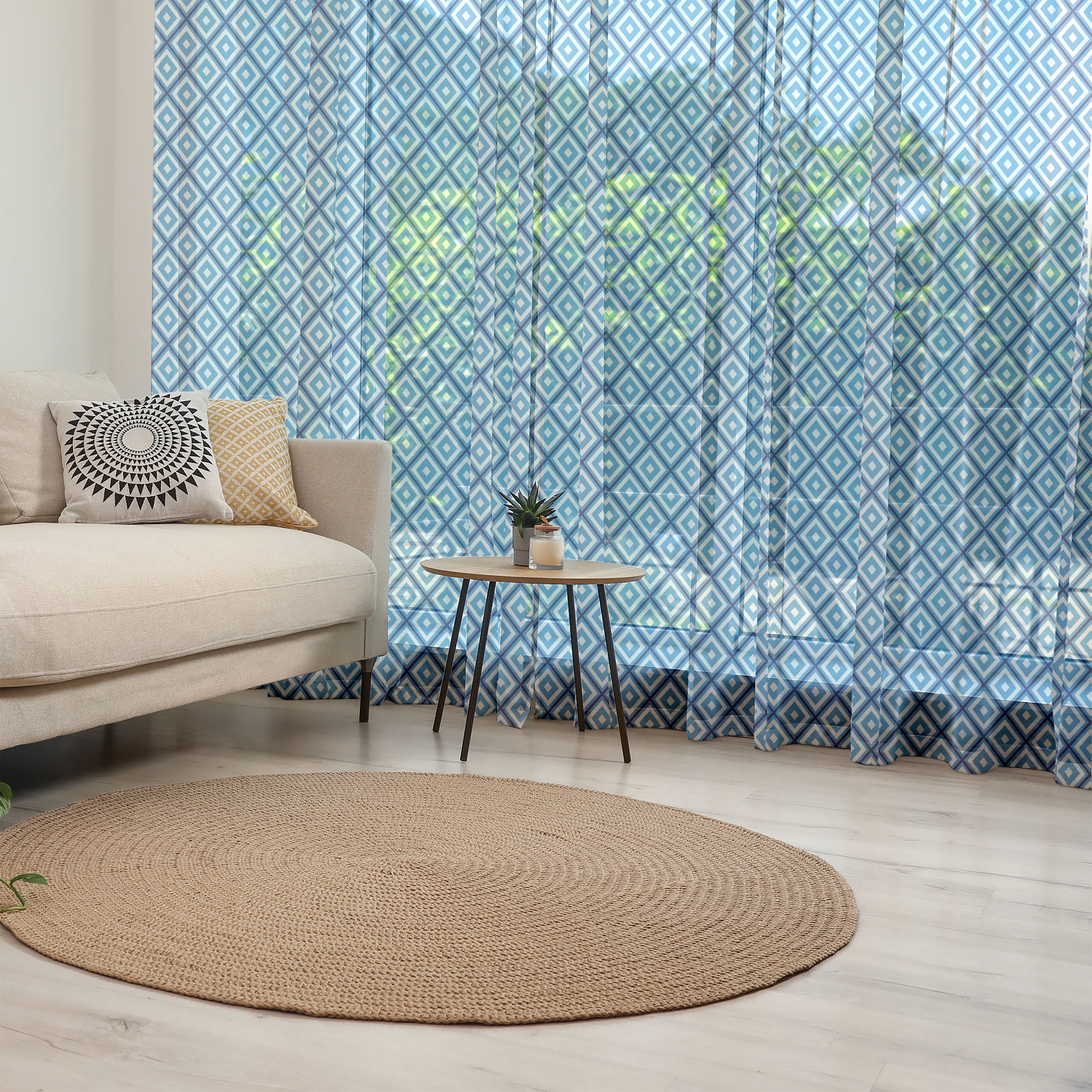 Abstract Tulle Curtains with Rod Pocket, Geometric Diamond Shaped ...