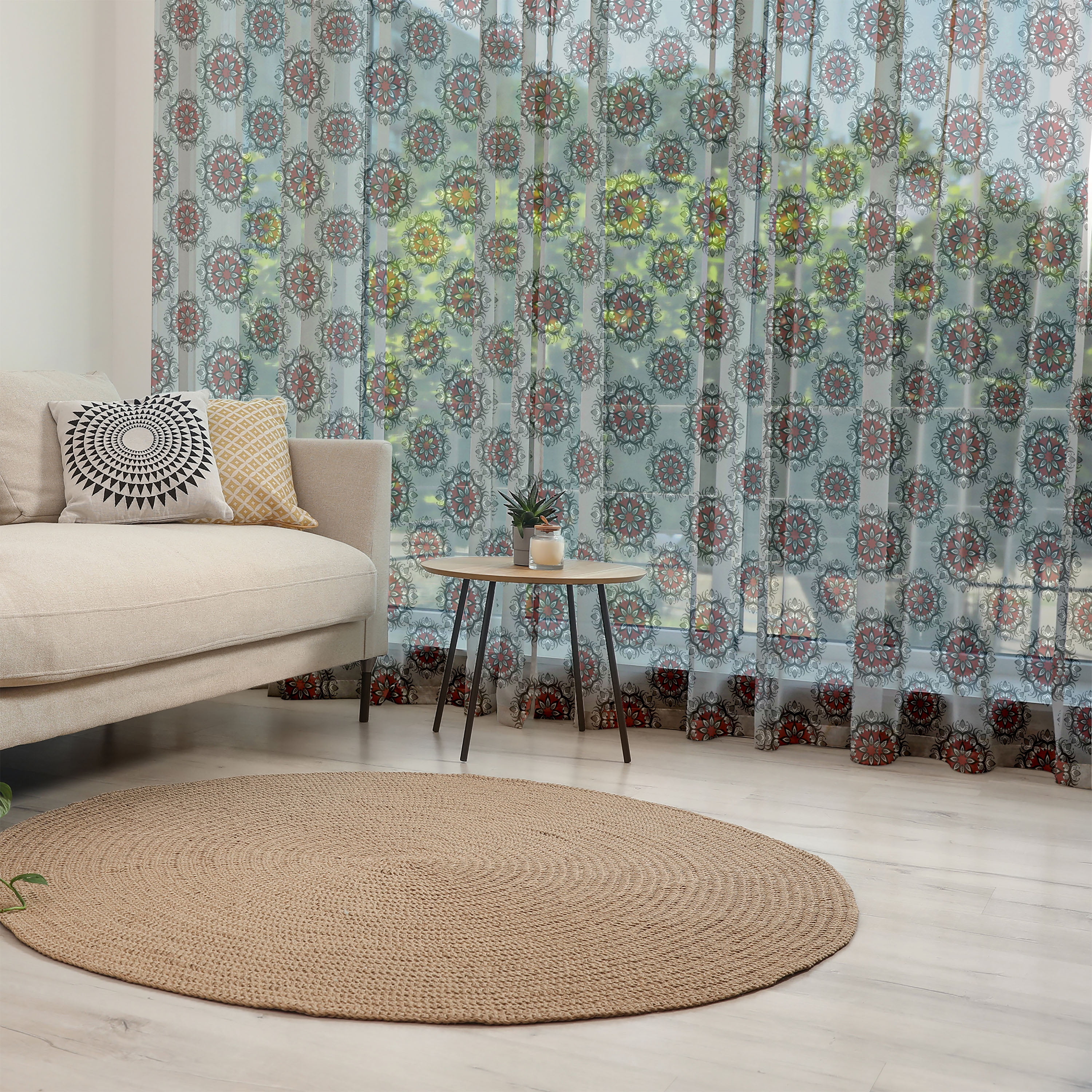 Abstract Tulle Curtains with Rod Pocket, Persian Moroccan Middle ...