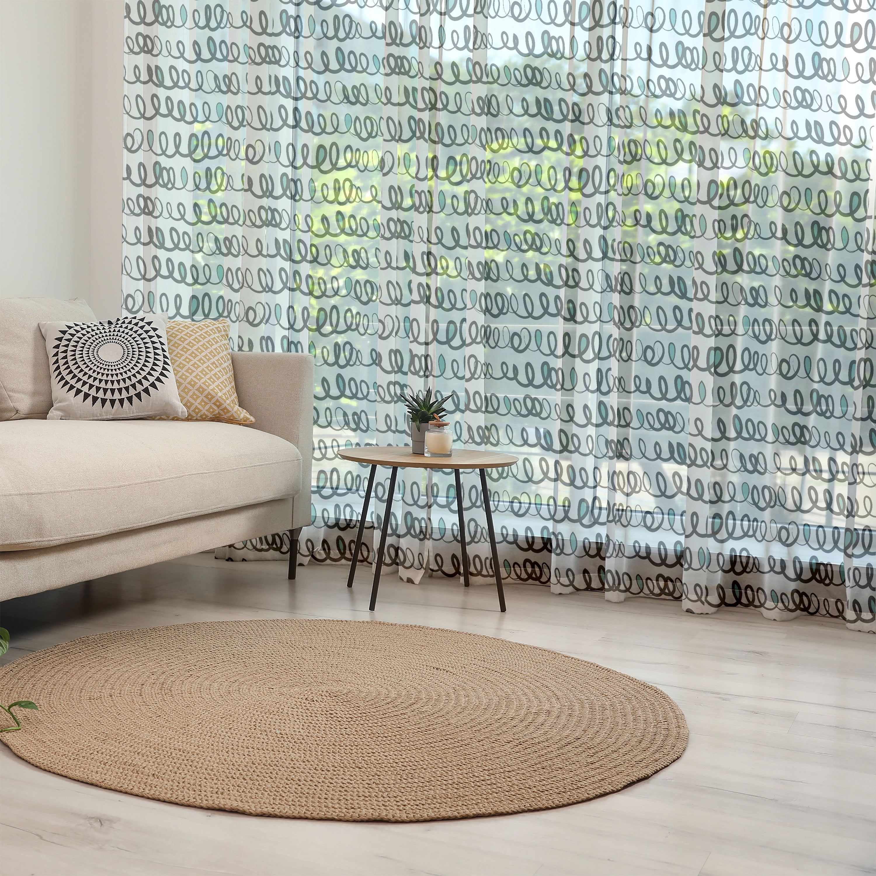 Abstract Tulle Curtains with Rod Pocket, Random Curly Stripes Sketch ...