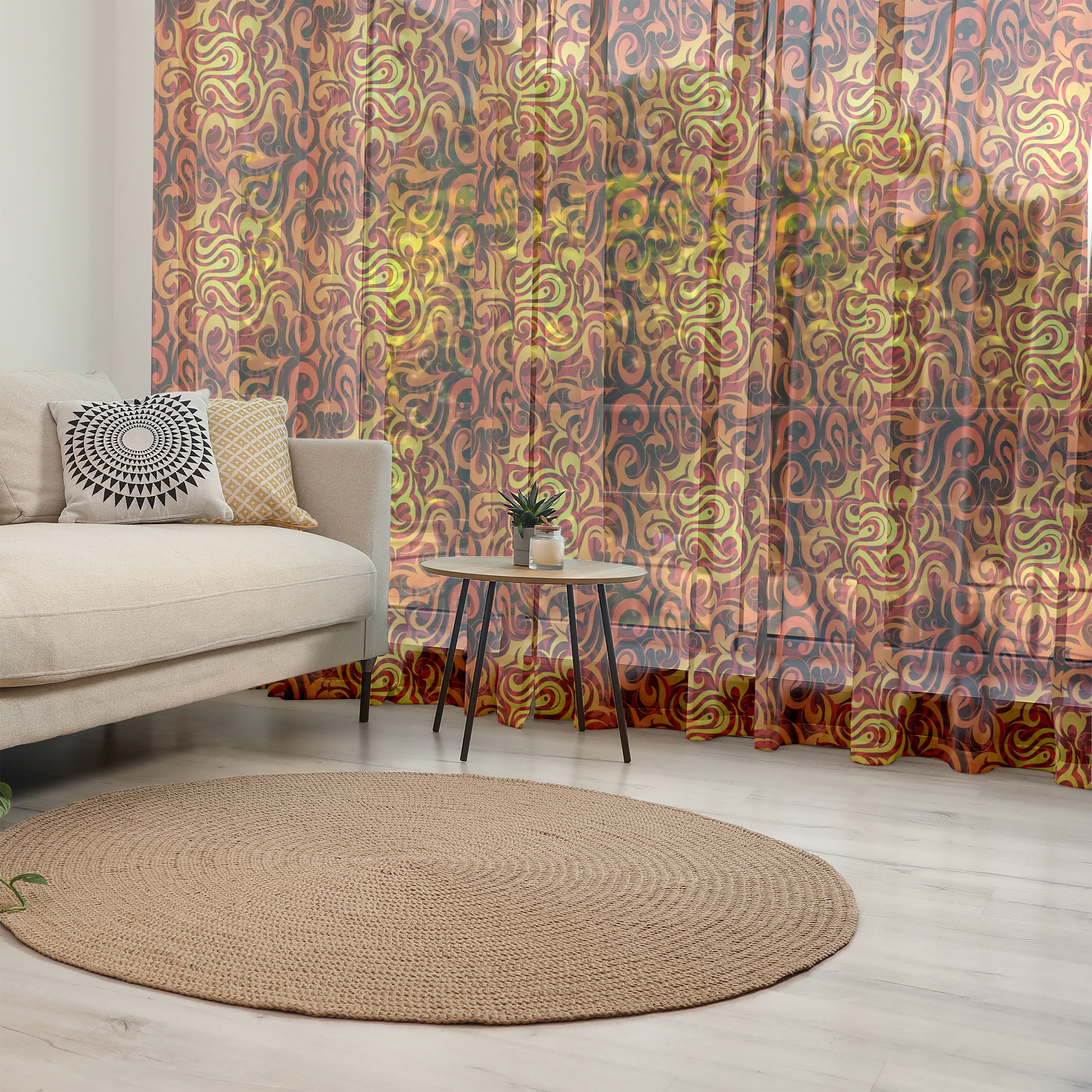 Abstract Tulle Curtains with Rod Pocket, Surreal Floral Pattern with ...