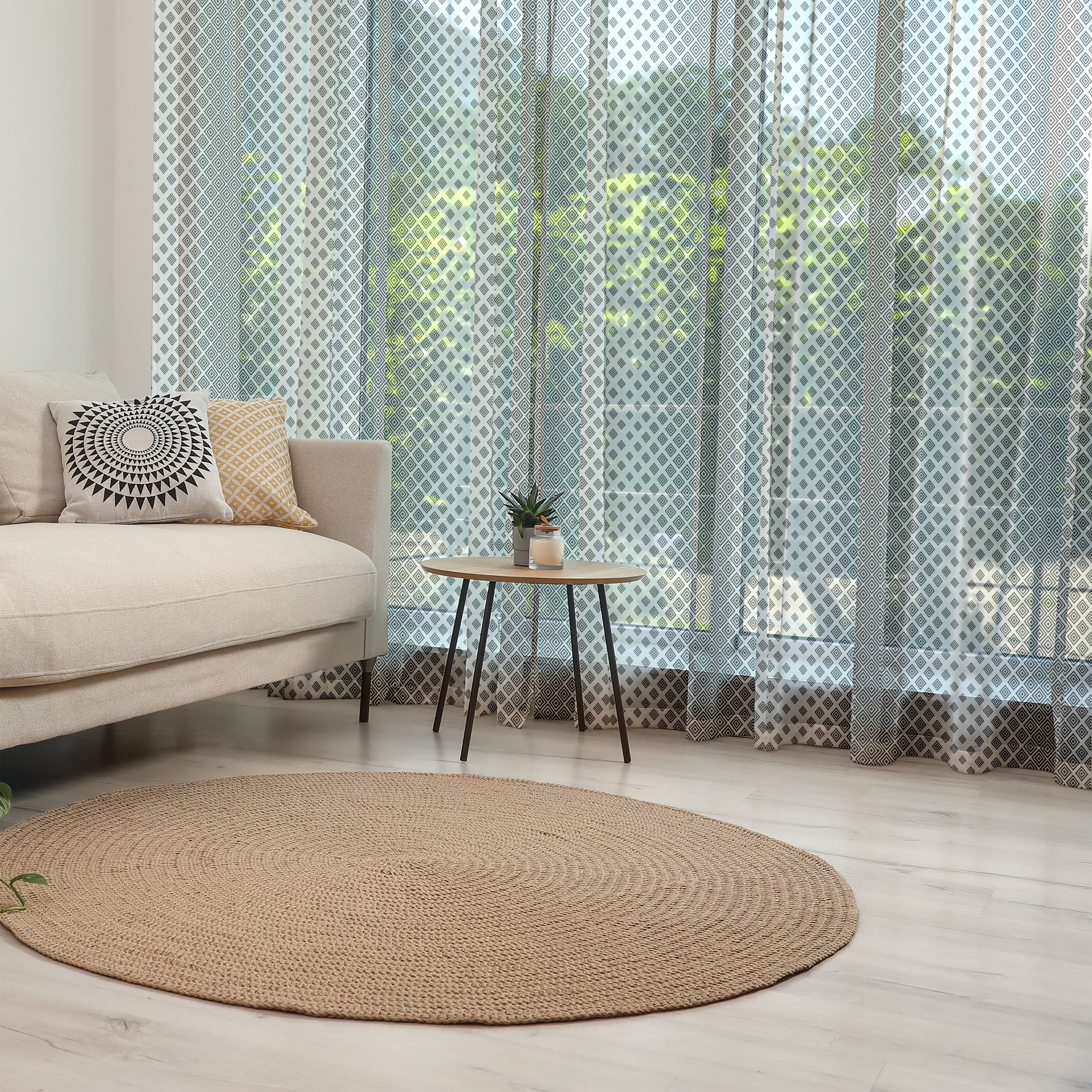 Abstract Tulle Curtains with Rod Pocket, Vertical Square Shaped ...