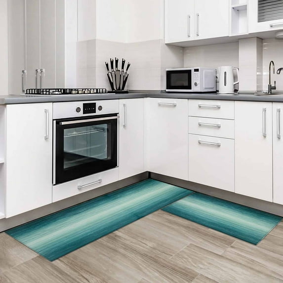 Abstract Turquoise 2 Pieces Non-Slip Kitchen Mat Set Modern Gradient ...