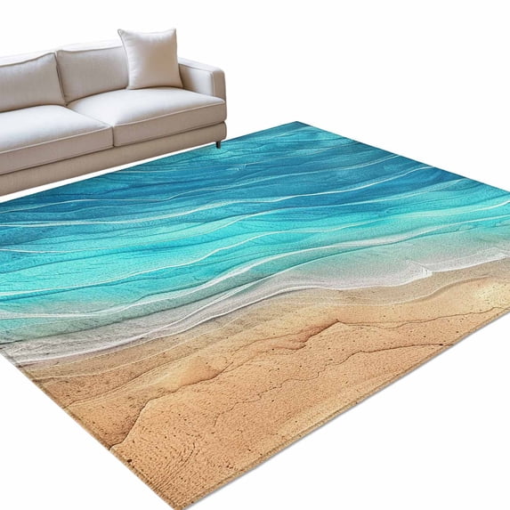 Abstract Turquoise Area Rugs 5x8ft Ocean Beach Waves Lines Gradient ...