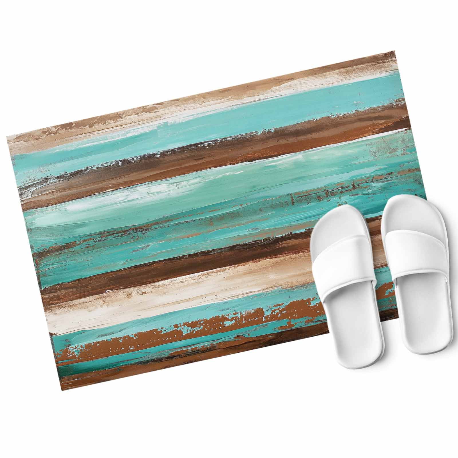 Abstract Turquoise Door Mat and Brown Gradient Wood Board Non Slip ...