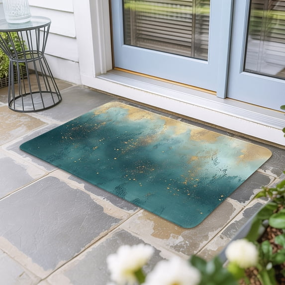 Abstract Turquoise Gold Door Mat Indoor Outdoor, Modern Minimalist Art ...