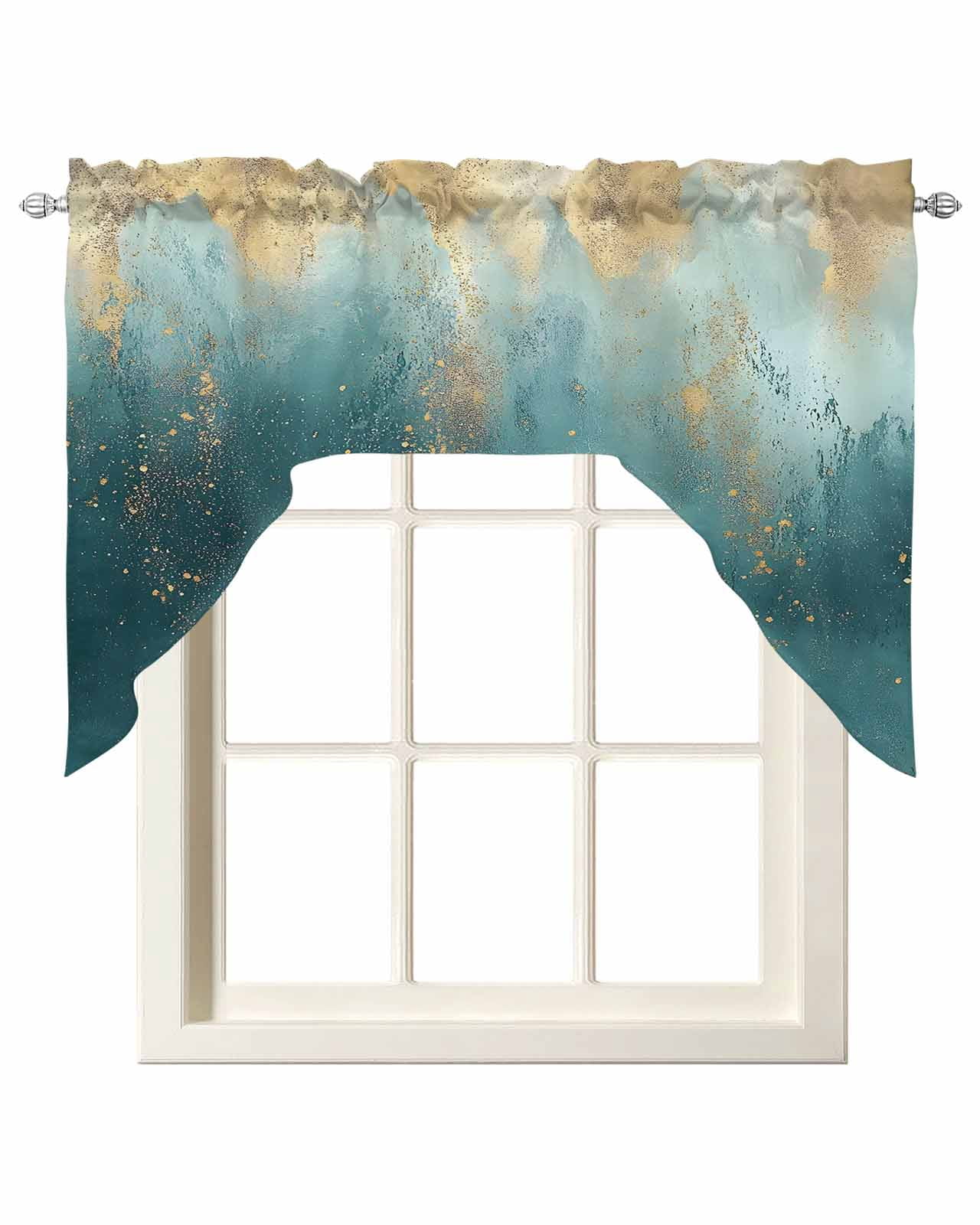 Abstract Turquoise Gold Kitchen Curtains Swag Valance for Windows ...