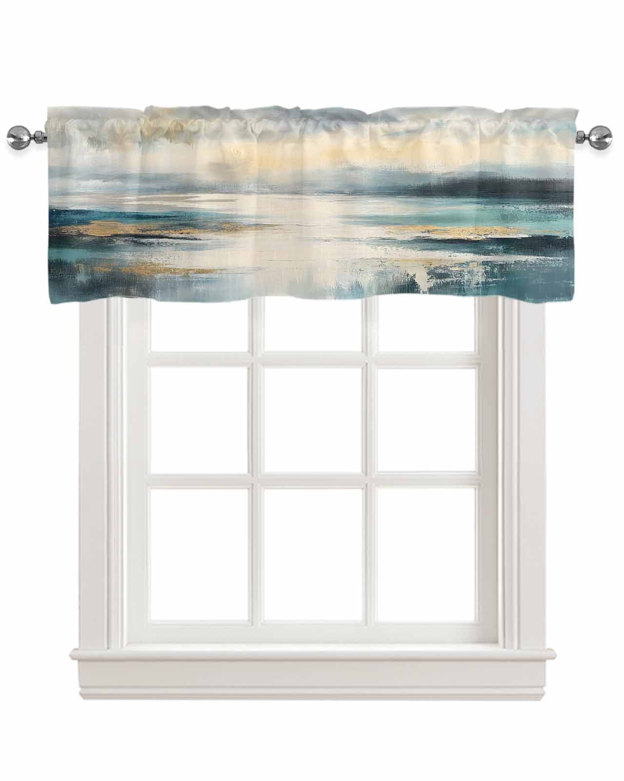 Abstract Turquoise Gold Kitchen Valances for Windows Farmhouse Linen ...