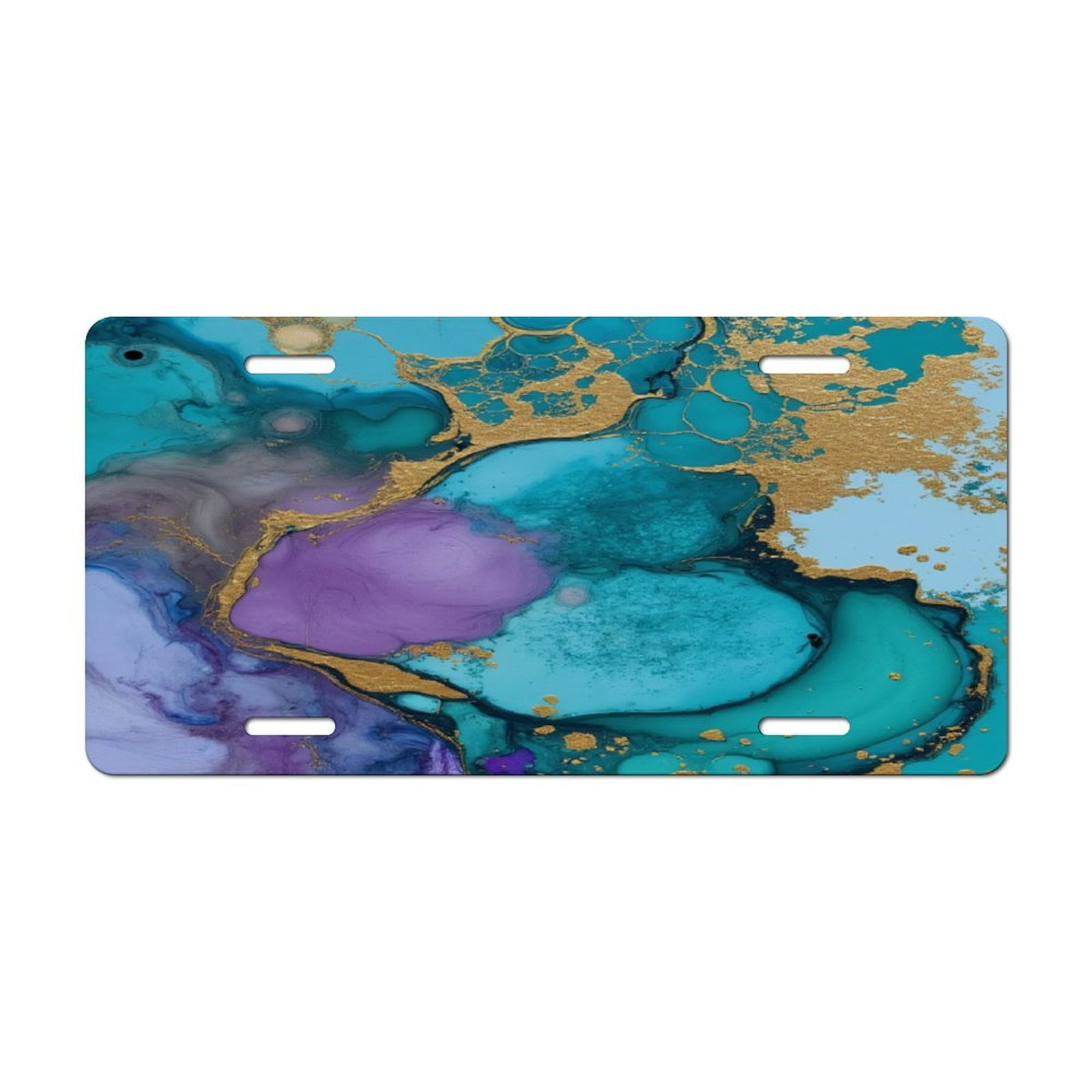Abstract Turquoise Gold Marble Art Car Decorative Front License Plate ...