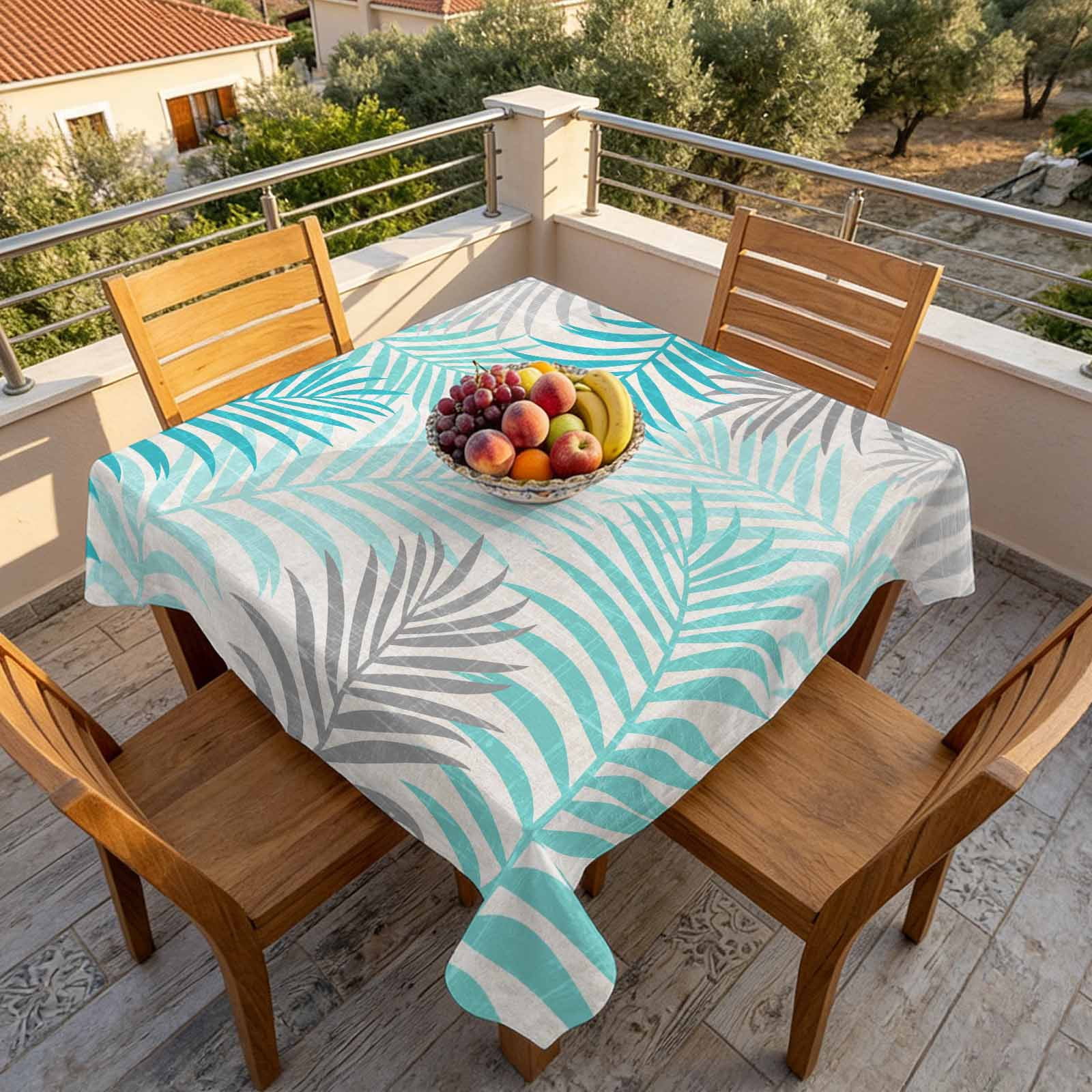 Abstract Turquoise Gray Palms Leaves Plants Table Cloth 60x60in ...