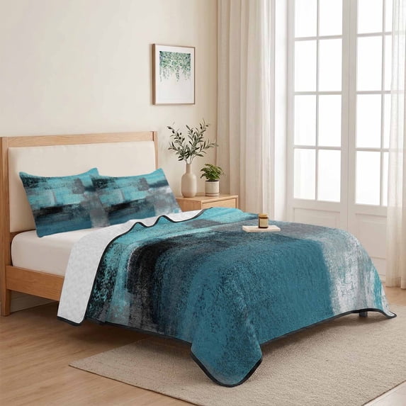 Abstract Turquoise Grey Graffiti 3 Pieces Quilt Set,1 Quilt with 2 ...