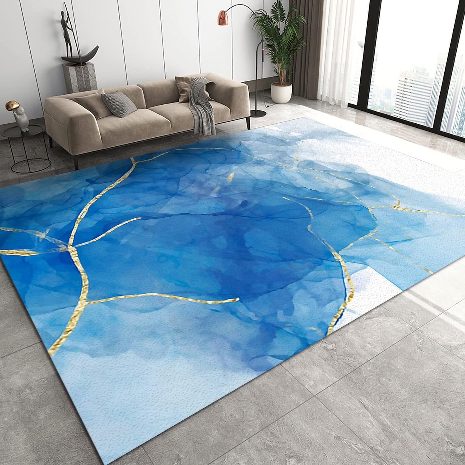 Abstract Turquoise Marble 3D Carpet, Golden Line European Ink Art Area ...