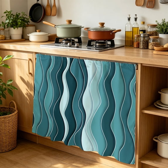 Abstract Turquoise Moire Cabinet Curtains 35''x35'', Gradient Coastal ...