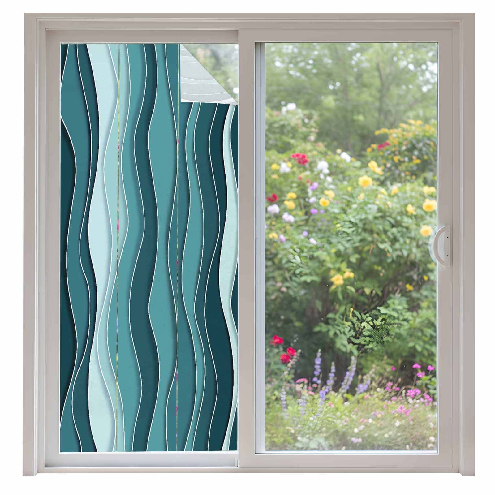 Abstract Turquoise Moire Privacy Window Film,Decorative Frosted Glass ...