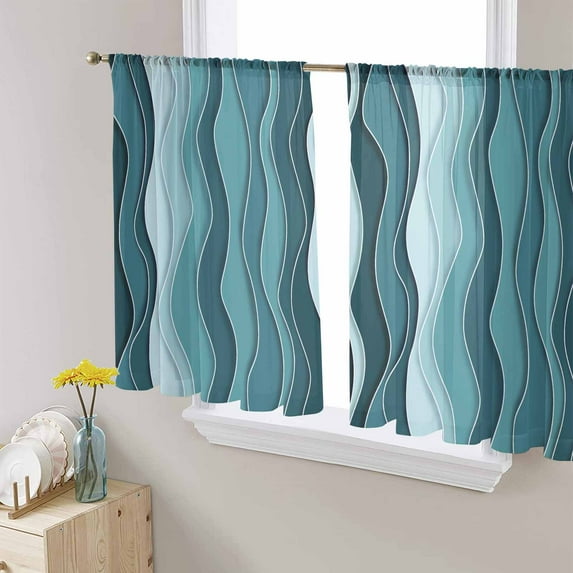 Abstract Turquoise Moire Sheer Curtains 54 Inch Length 2 Panels Set for ...