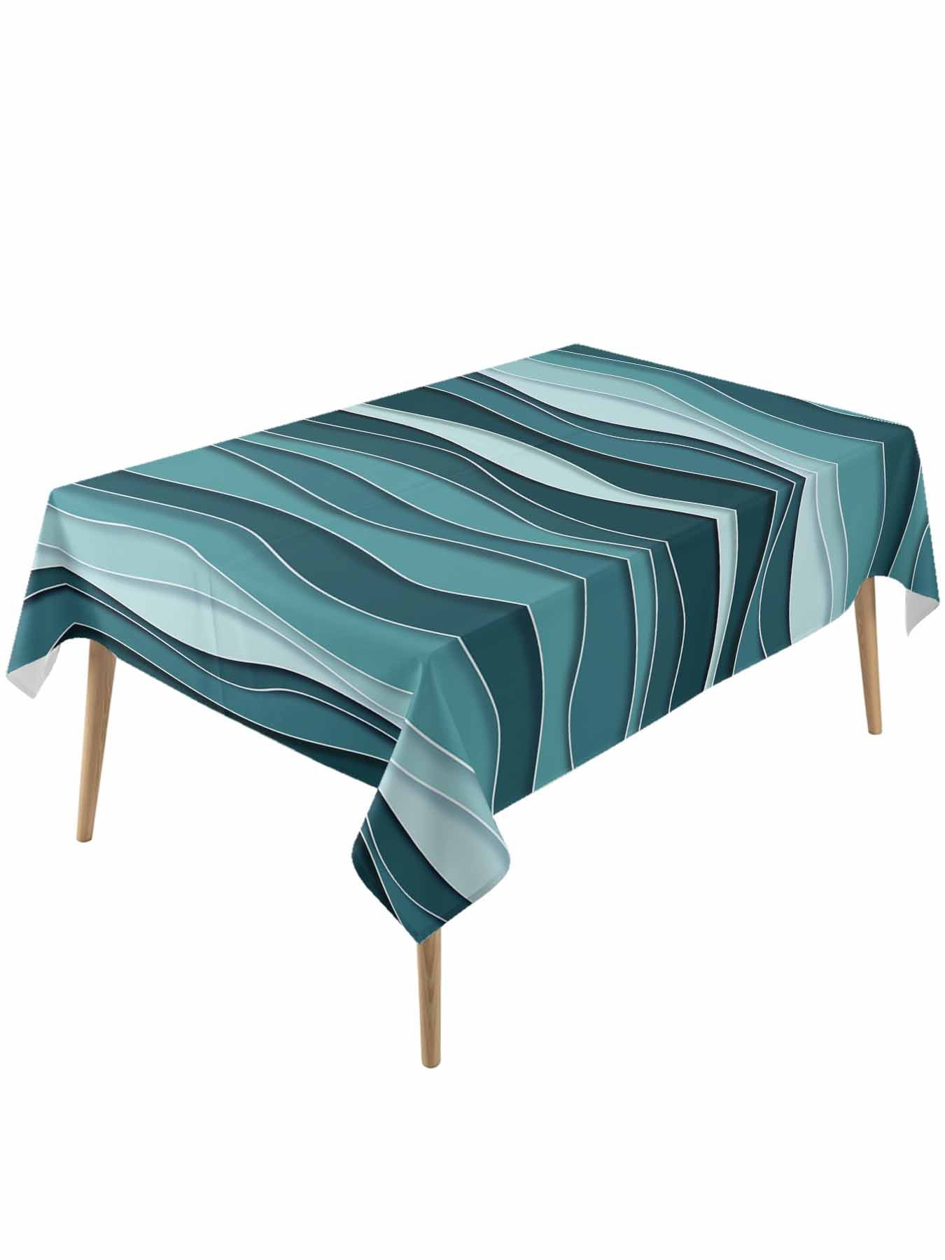 Abstract Turquoise Moire Table Cloth, Gradient Coastal Ocean Geometric ...