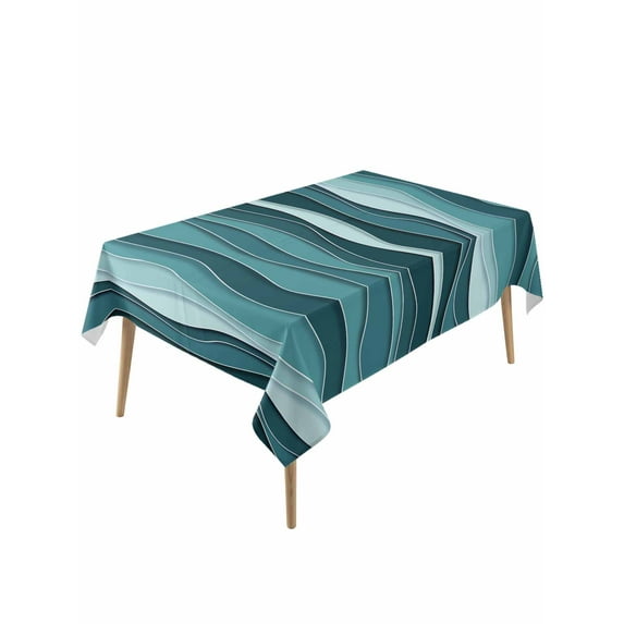 Abstract Turquoise Moire Table Cloth, Gradient Coastal Ocean Geometric ...