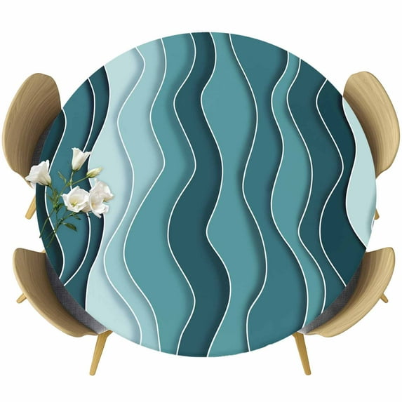 Abstract Turquoise Moire Table Cloth, Round Fitted Tablecloths with ...
