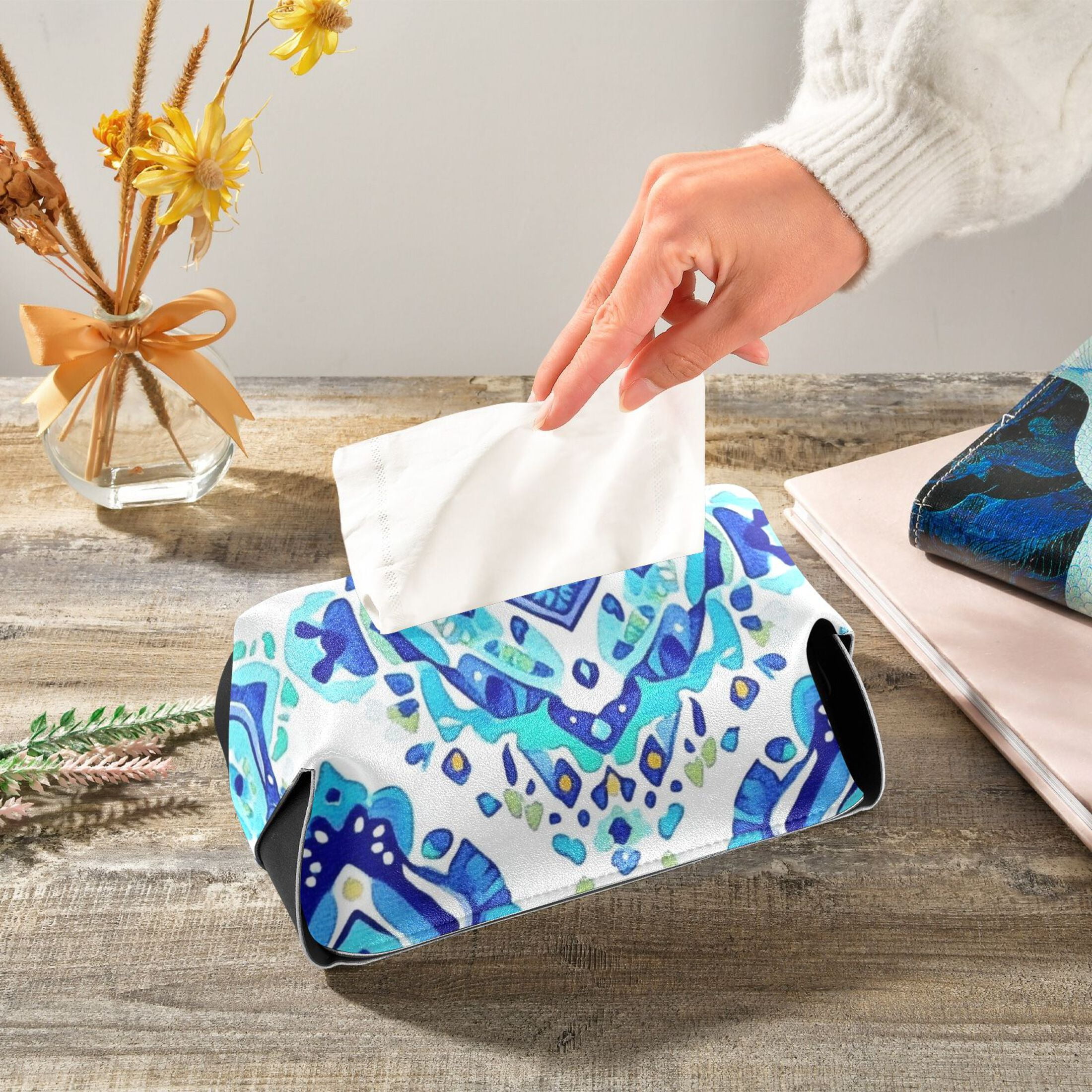 Abstract Turquoise Rhombus Leather Tissue Box Cover Rectangle Tissue ...