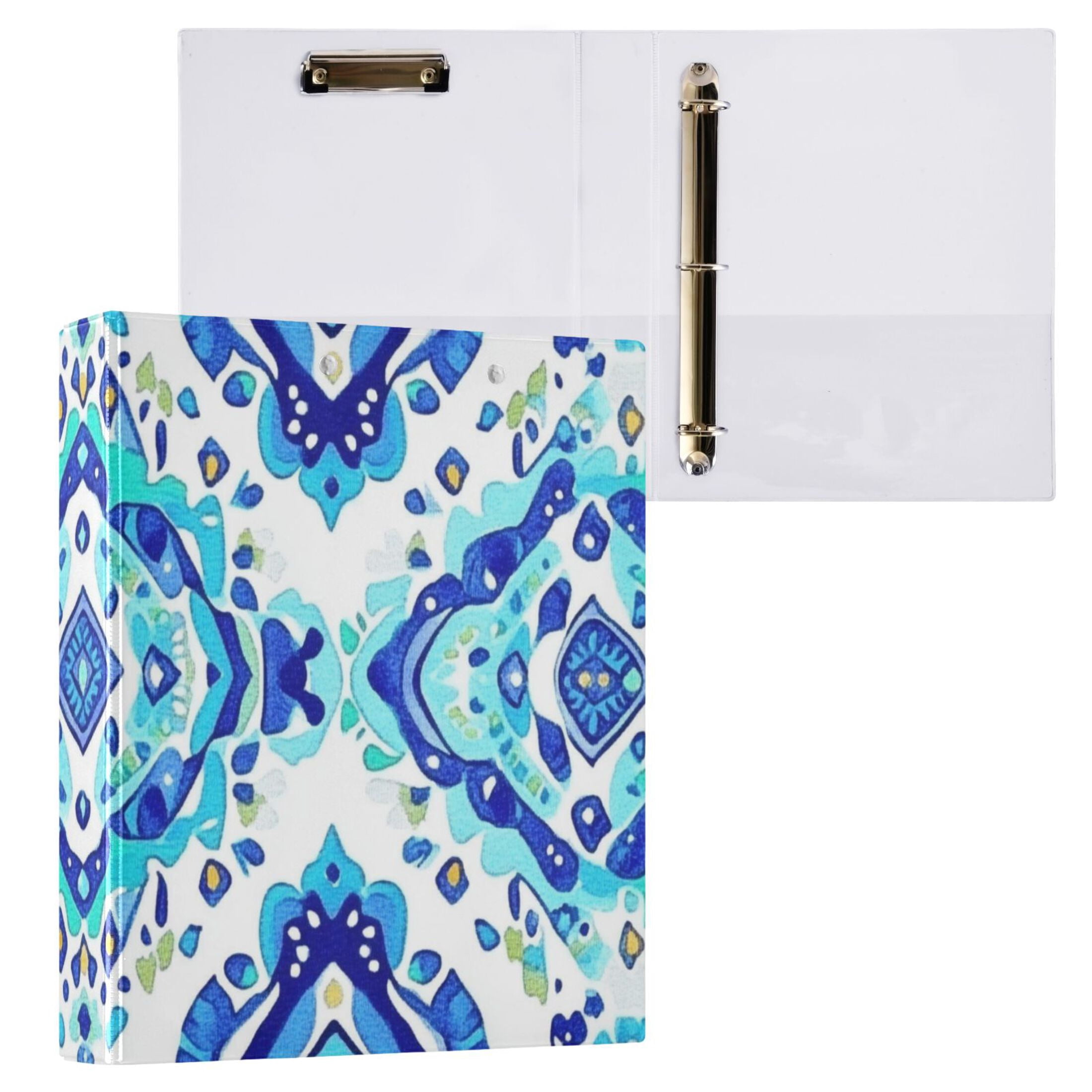 Abstract Turquoise Rhombus Round Ring Binder 3 Rings 1.5" Capacity File ...