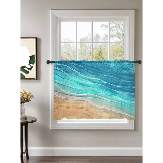 Abstract Turquoise Sheer Curtains 45 Inch Long 1 Panel Ocean Beach ...
